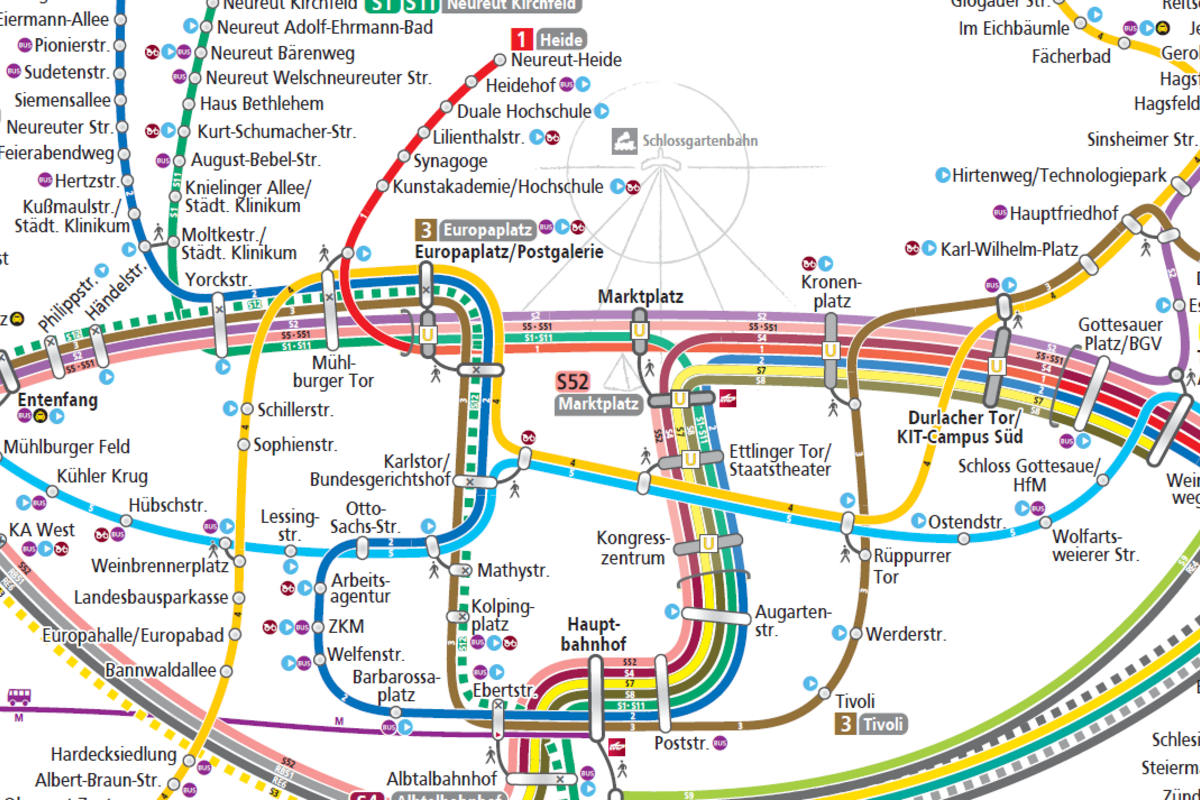 VBK - Verkehrsbetriebe Karlsruhe - Linienverläufe im Detail